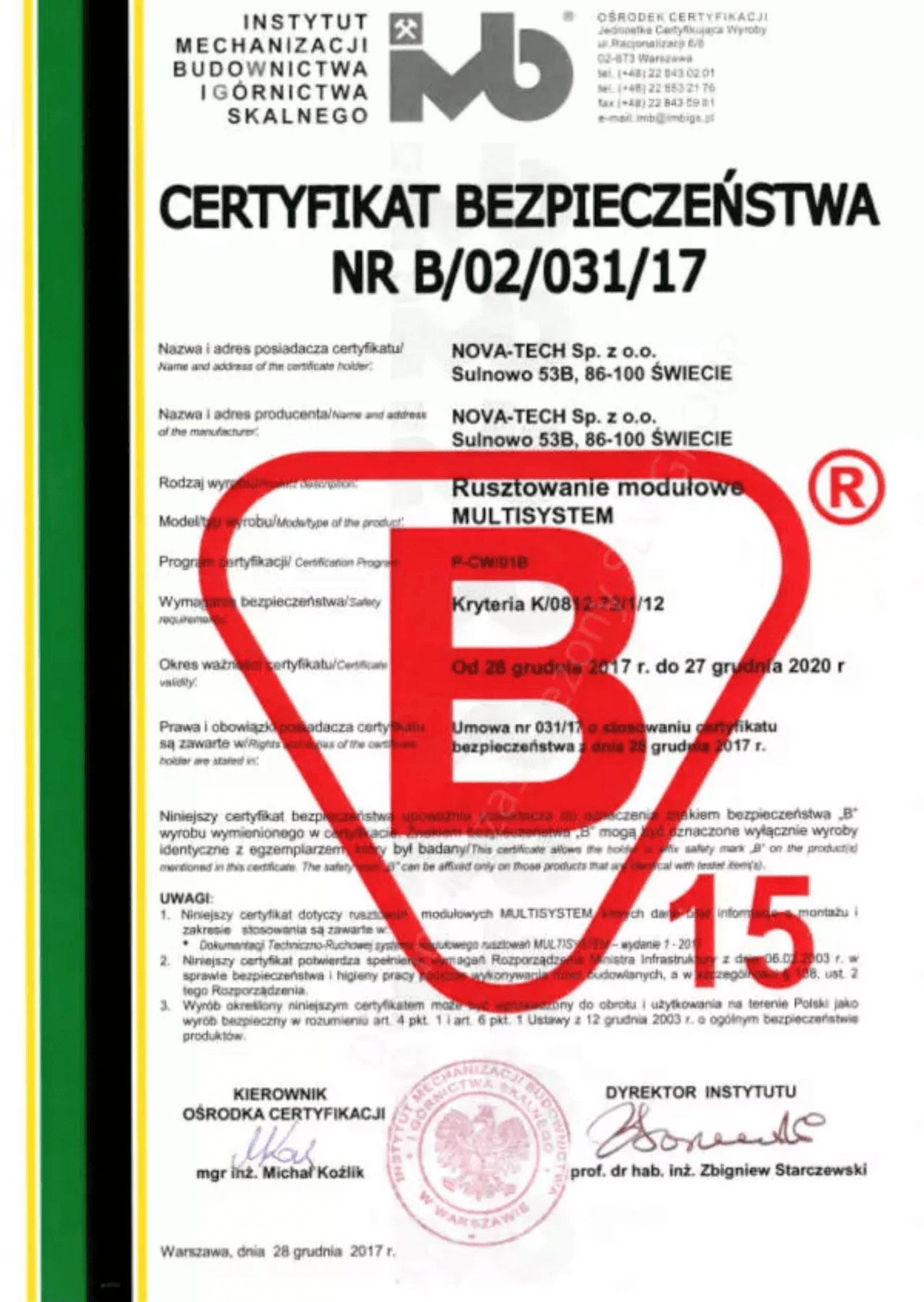Safety Certificate acc. to Polish Standards - Telinemyynti